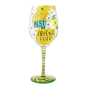 Enesco Designs by Lolita Best Friend Ever Hand-Painted Artisan Wine Glass, 15 Ounce, Multicolor