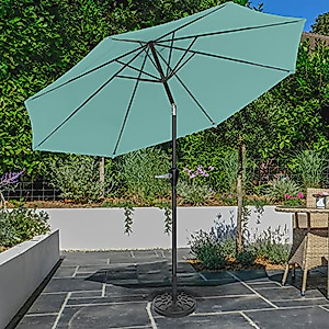 Pure Garden 50-LG1043B Patio Umbrella with Auto Tilt – 10 Ft Sun Shade with 19lb Weighted Base for Deck, Backyard, Outdoor Furniture, or Pool (Dusty Green)