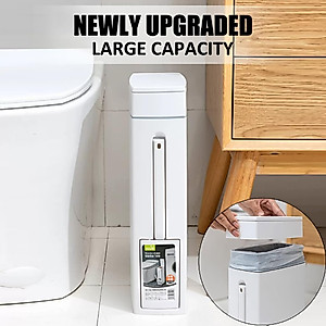 Small Bathroom Trash Can and Toilet Brush Set, 2L Slim Garbage Can with Lids, RV Trash Can, Tall Narrow Bathroom Trashcans, Garbage Trash Bin Waste Basket for Bathroom, Camper, Toilet (White, 2 L)