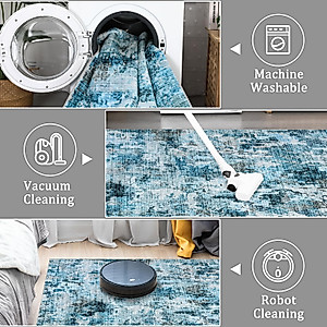 Runner Rug 2'x6' Hallway Rugs, Washable Abstract Kitchen Runners Rug for Hallway Laundry Room, Ultra-Thin Soft Non-Slip Rug Runners for Entryway Bedroom, Blue