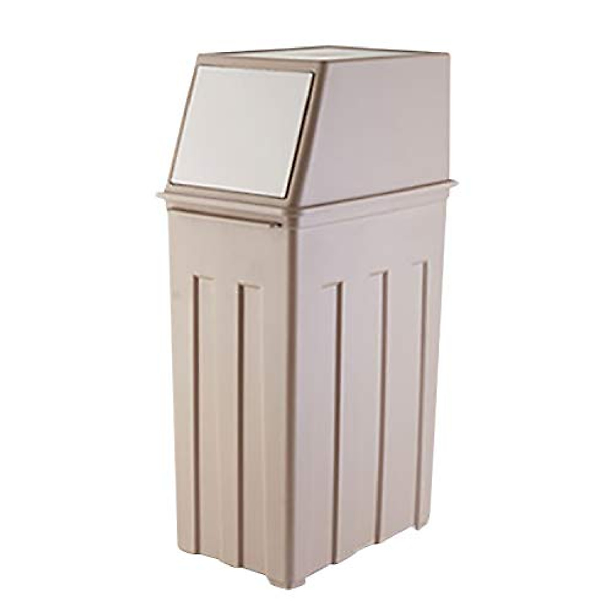 Large Capacity (30L) Trash Can - 8 Gallon Trash Can w/ Hinged Flap Cover - 11.8" x 7.5" x 24.6" Slim Trash Can with Lid - Indoor/Outdoor Swing Door Waste Basket - Tall Trash Bin in Light Coffee