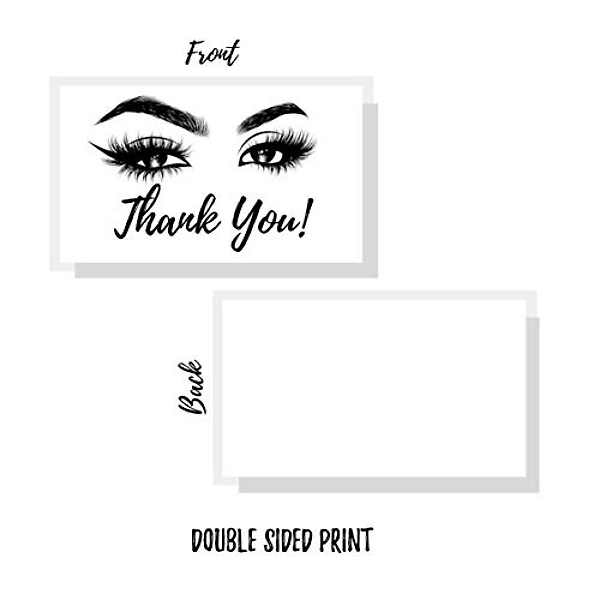 Thank You Cards | Package of 50 | Design Single Sided Size 3.5 x 2" inches False Eyelashes and Microbladed Eyebrows