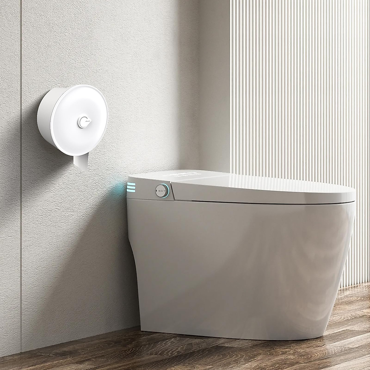 PLUSSEN Toilet Tissue Dispenser Wall Mount, Adhesive No Drilling Jumbo Roll Toilet Paper Towel Dispenser, 9 Inch Single Roll Toilet Paper Dispenser Key Lock, ABS Plastic, White-PN51023