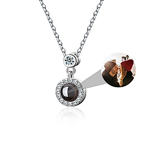 Necklace with Picture inside Circle Photo Necklace Projection Pendant with Photos & "I love you" 100 languges in it Personalized Picture Necklace Jewelry Memory Gift for Women