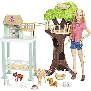 Barbie Doll & Playset, Animal Rescuer Theme with Vet Doll, 8 Animal Figures, Treehouse, Care Station, Rope Bridge & More (Amazon Exclusive)