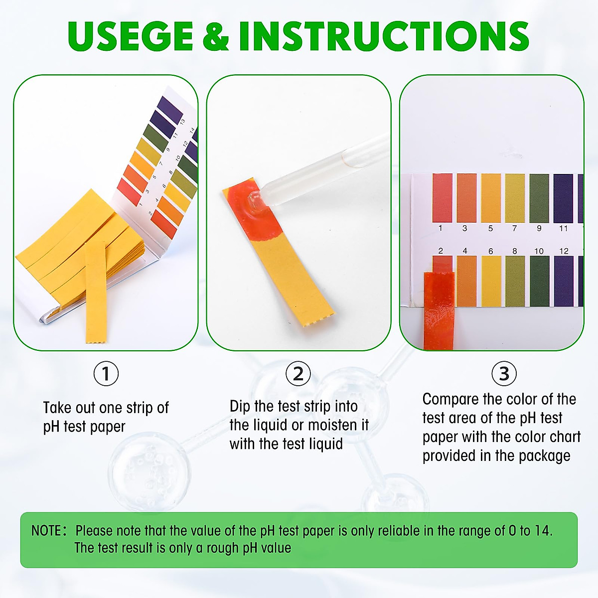 Handepo 50 Pack pH Test Strips 1-14 Universal pH Test Paper Full Range Litmus Test Paper Strips pH Test 4000 Strips for Teaching, Student, Chemistry Experiment, Saliva Urine Water Soil