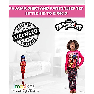 Miraculous Cat Noir Ladybug Rena Rouge Little Girls Pajama Shirt Pants Pink/Black 7-8