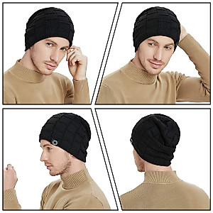 Bodvera Unisex Winter Knit Wool Warm Hat Soft Slouchy Beanie Skully Cap in 3 color, One Size, Black
