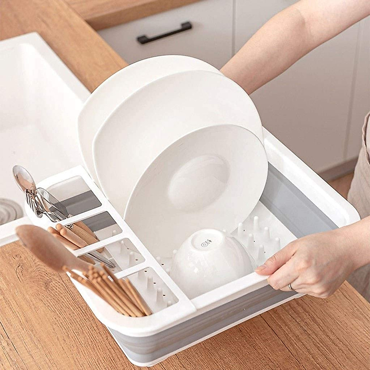 Plate Rack Draining Dish Rack Collapsible Drying Dish Storage Rack, Dish Drainer Dinnerware Basket For Kitchen Counter Campers Pan Plate Holder