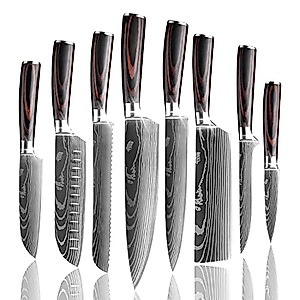 MDHAND Professional Kitchen Chef Knife Set, High-Carbon Stainless Steel Chef Knife Set, Chef Knife, Butcher knife, Bread Knife, 8 Piece Knifes set