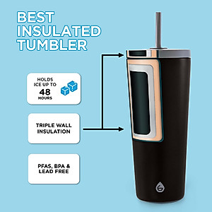 GROSCHE Jasper 23oz Tumbler with straw. Extreme Insulation, Classy Design, Built to Last, Insulated Stainless Steel Tumbler with Lid and Straw - Black