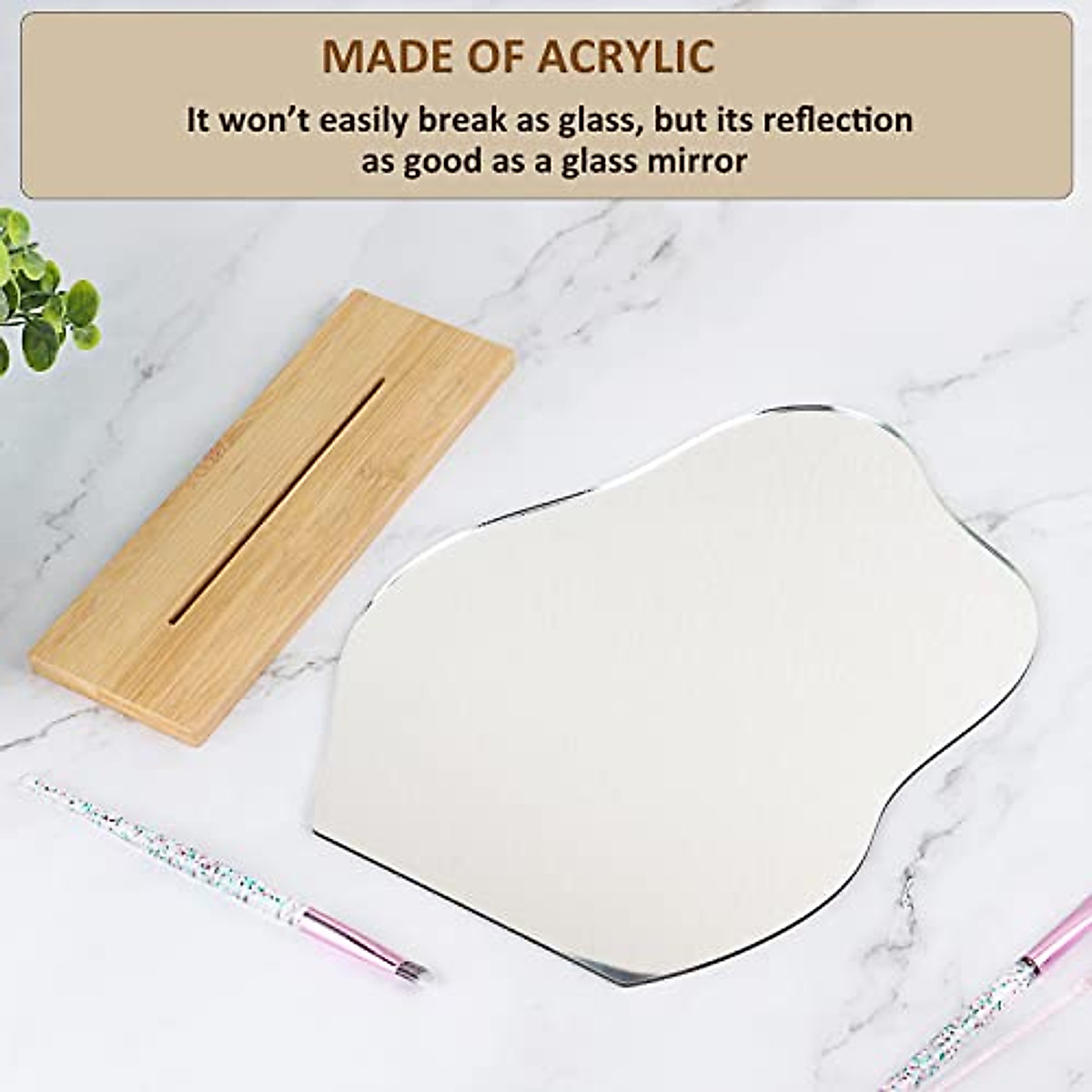 DaizySight Irregular Aesthetic Vanity Mirror Frameless, Decorative Desk Tabletop Acrylic Mirrors with Wooden Stand for Living Room, Bedroom, and Minimal Spaces Home Decor - Cloud Shape