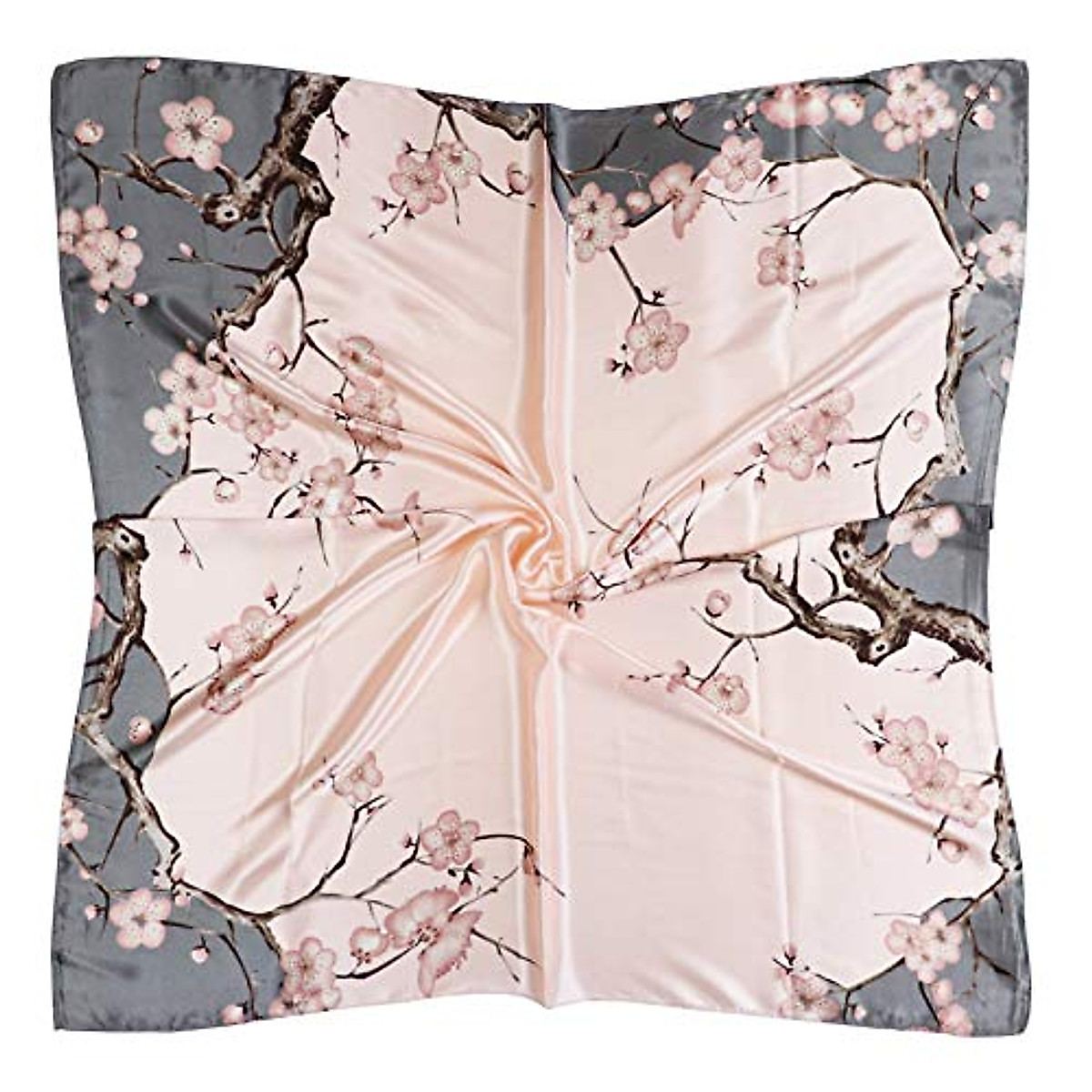 vabovin Elegant 35" Women's Satin Square Silk Feeling Large Neckerchief Fashion Accessory (Pale Pink Plum Blossom)