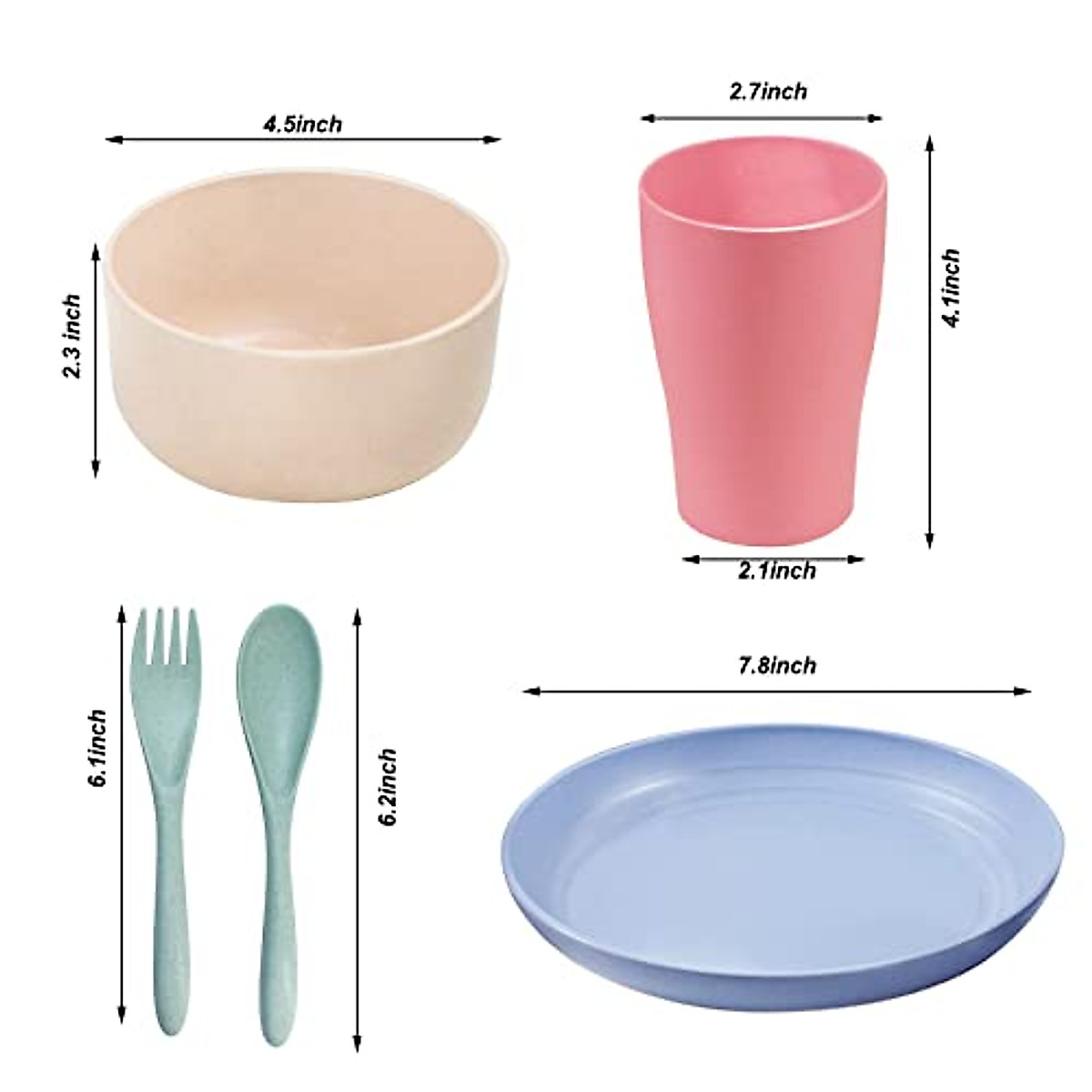 Plastic Plates and Bowls Sets, 20pcs Wheat Straw Dinnerware Sets, Kitchen Plates Cups and Bowls Set, Camping Reusable Plates and Bowls Sets, TIMDAM Lightweight Bowls, Unbreakable Dinner Plates