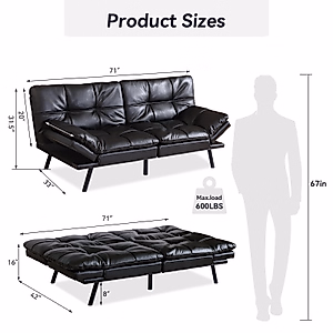 Hcore Convertible Couch Bed,Memory Foam Futon Sleeper Sofa Sofabed, Classic Black