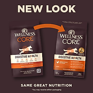 Wellness CORE Digestive Health Dry Dog Food with Wholesome Grains, Highly Digestible, for Dogs with Sensitive Stomachs, Made in USA with Real Chicken (Adult, 4-Pound Bag)