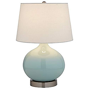 Amazon Brand – Stone & Beam Round Ceramic Table Lamp With Light Bulb and White Shade - 11 x 11 x 20 Inches, Cyan Blue