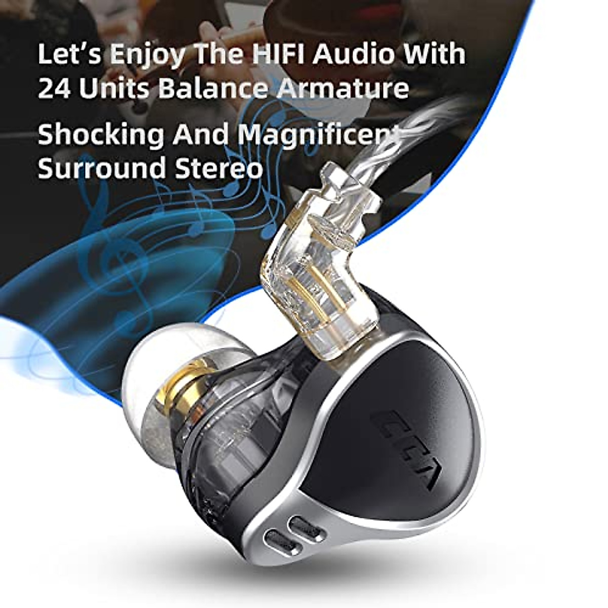 CCA CA24 in-Ear Monitors, 12 BA One Side HiFi in-Ear Earphones with Zinc Alloy Surface Resin Housing, HiFi Stereo IEM Wired Earphones/Earbuds/Headphones for Musician Audiophile(Black with Mic) …