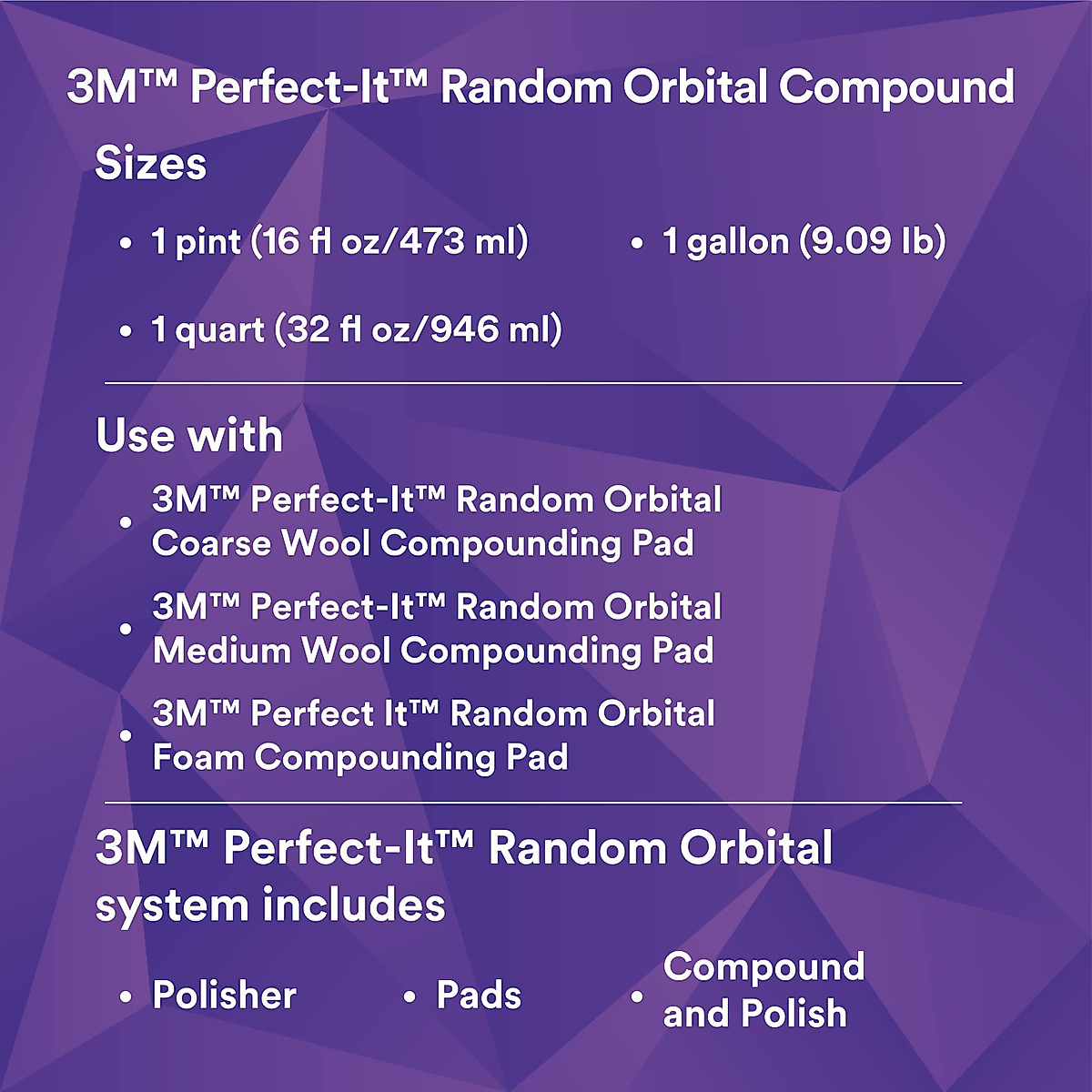 3M Perfect-It Random Orbital Compound, 34130, 1 Pint, Fast Cutting Compound for Automotive Buffing & Polishing