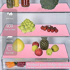 Babyfond 4Pcs Non-Slip Silicone Refrigerator Liners, Washable Shelf Liner, Waterproof Oilproof Fridge Liner Mats for Glass Shelves Kitchen Cabinet Drawer, Reusable Table Placemats (4 Pcs Pink)