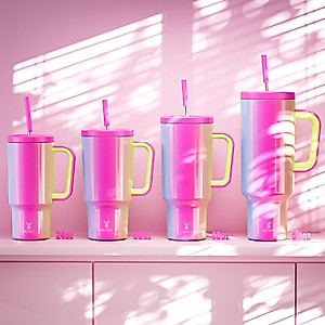 Meoky 24 oz Tumbler with Handle and Straw, 100% Leak-proof Tumbler with Lid and Straw, Insulated Stainless Steel Travel Coffee Mug, Keeps Cold for 24 Hours (Carnival)