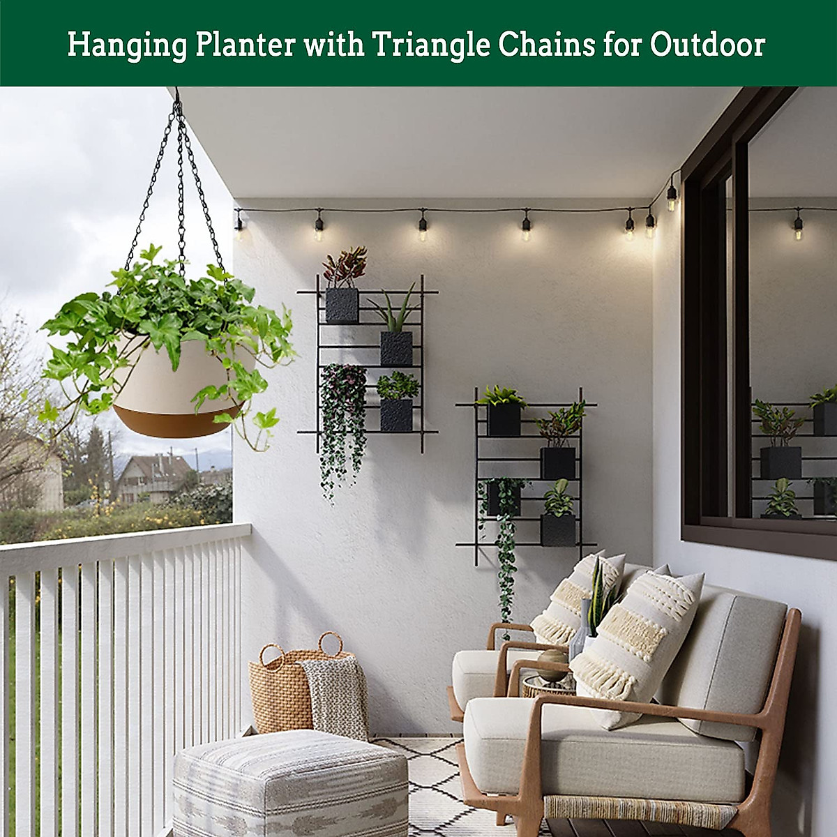 Koalaime Hanging Planter Self Watering 10 Inch, 2 Pack Indoor Outdoor Hanging Baskets, Hanging Flower Pots with Drainage Hole & 2 Kinds of Plant Hangers for Garden Home Decor(Cream)…