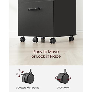 VASAGLE 2-Drawer Rolling File Cabinet, Filing Cabinet for Home Office, Printer Stand, for A4, Letter-Size Files, Hanging File Folders, Industrial, Matte Black UOFC040B16