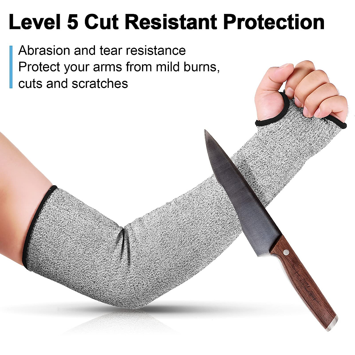 JaGely 6 Pairs Level 5 Cut Resistant Sleeves with Thumb Hole 18 Inches Arm Protection Sleeve Farmer Gardening (Black, Gray)