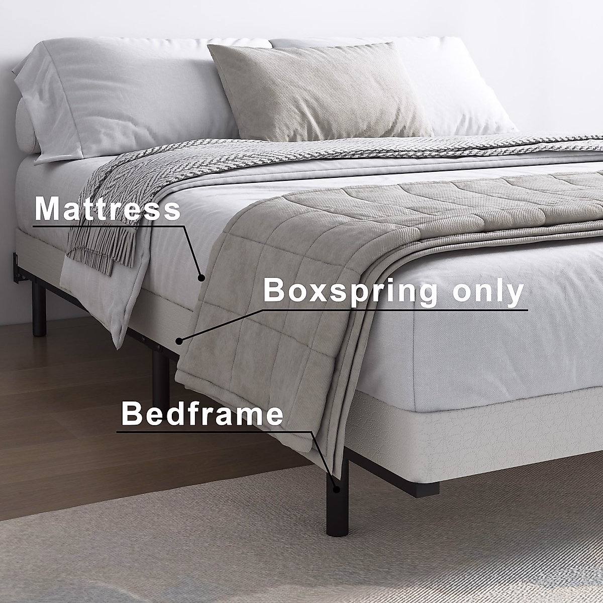 Vehowy 4 Inch Box Spring for Queen Bed,Queen Size Box Spring Only,Heavy Duty Mattress Foundation,Metal Bed Base,Non-Slip,Easy Assembly