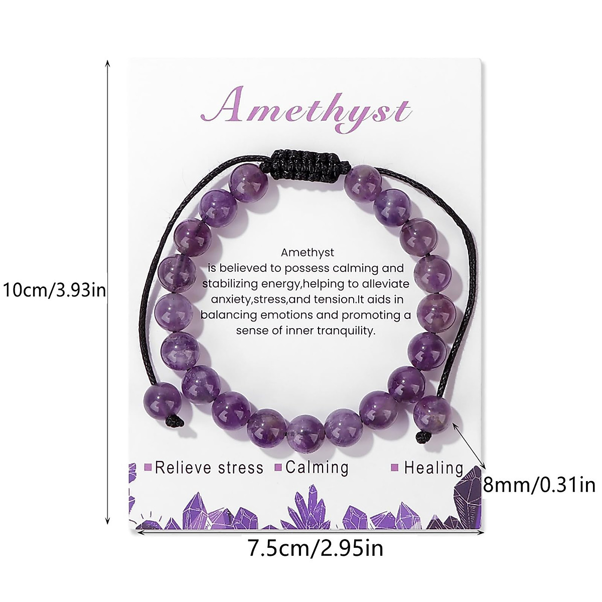 Amethyst Bracelet for Women 8mm Handmade Adjustable Amethyst Crystal Bracelet Natural Stone Purple Beaded Bracelet Healing Crystal Bracelets Amethyst Jewelry for Women