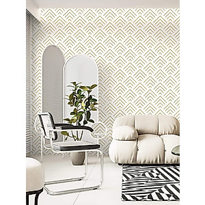 Heroad Peel and Stick Wallpaper Geometric Wallpaper Gold and White Contact Paper Self Adhesive Removable Wallpaper for Cabinets Walls Countertop Waterproof Thicken Vinyl 78.7"x17.3"