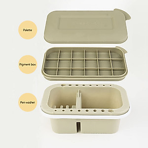 Multi-Use Paint Brush Basin with Brushes Holder, Multifunctional Three-piece Bucket, Washer, Trays, Palette Box, Artist Cleaner Cup for Watercolor Oil Gouache Painting with Lid, Paint Wash Pen Holder