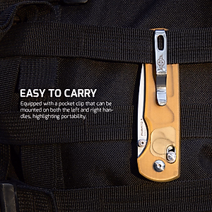 OKNIFE Rubato 4 PEI Folding Knife, CPM-S35VN Steel, 3.04" Blade Amber Handle with Deep Pocket Clip, Drop Point, Rail Lock, Thumb Stud