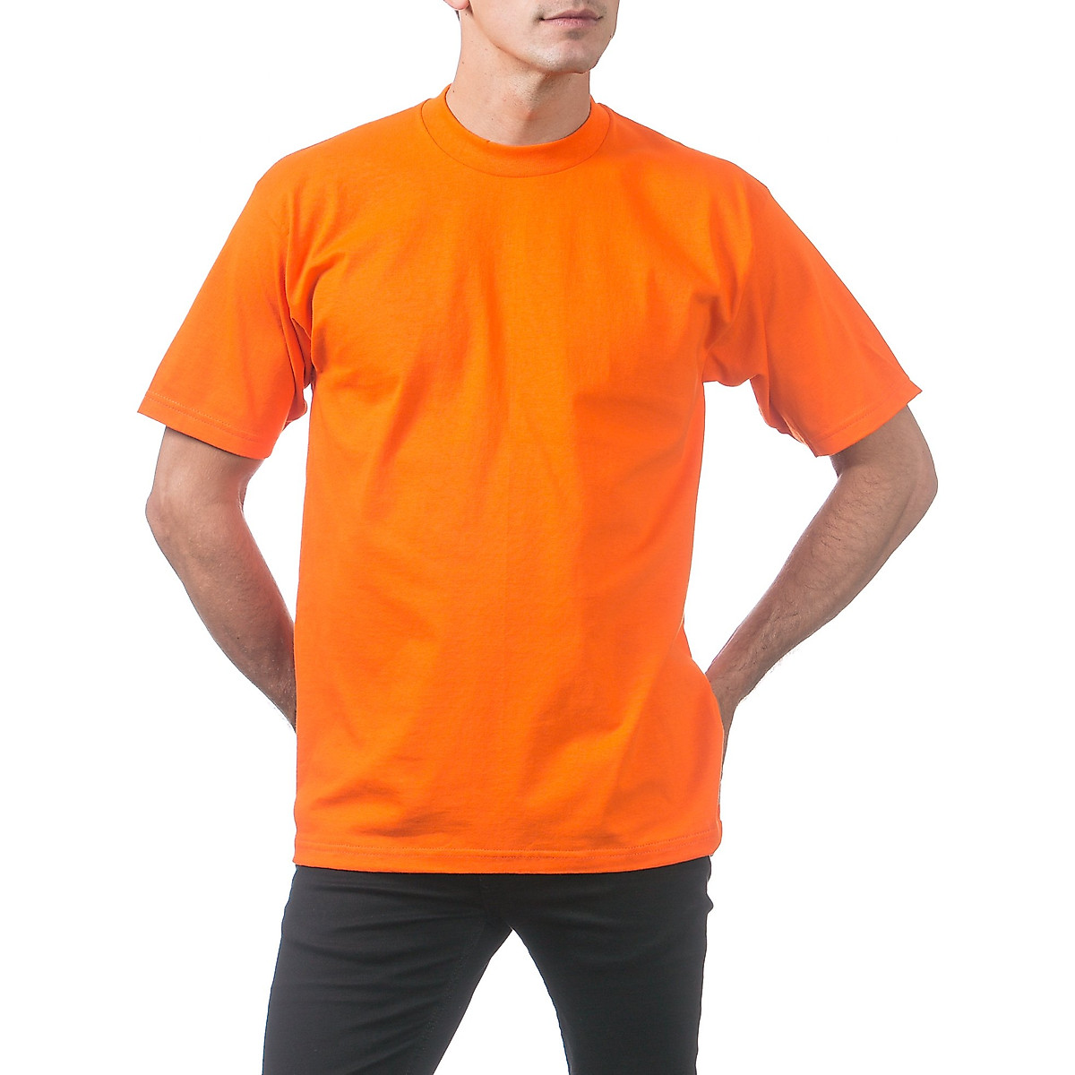 Pro Club Men's Heavyweight Cotton Short Sleeve Crew Neck T-Shirt, Orange Tang, 3X-Large