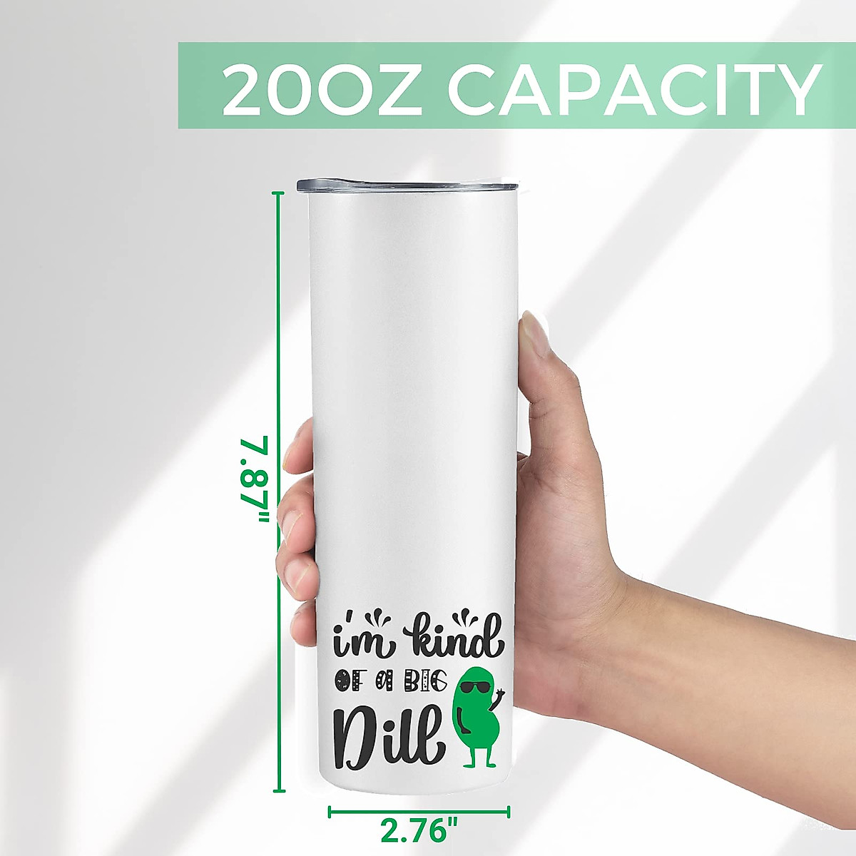 Onebttl Funny Pickle Gifts for Pickle Lovers, I AM KIND OF A BIG DILL, 20 oz Skinny Travel Tumbler with Lid and Straw, Best Gifts for Women/Men on Christmas/Birthday, Gift Box Included