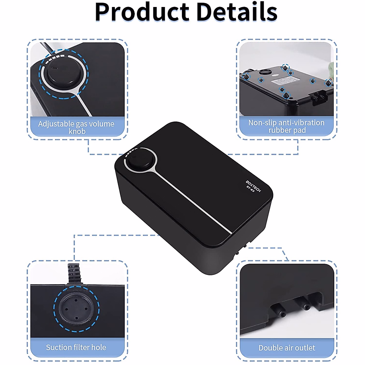 Aquarium Ultra-Quiet Air Pump - Adjustable Fish Tank Aerator with Dual Outlet Pump, 8w 8L/min Oxygen Pump for 20-600 Gallon Tank (Only Air Pump)