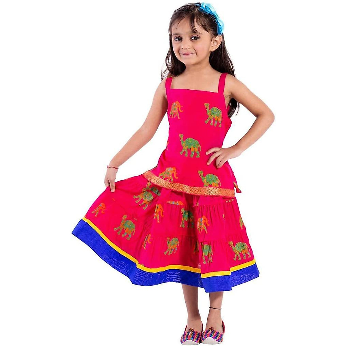 Chandrakala Kids Holi Special Eid Gifts, Lehenga Choli Set for Girls, Pink,5-7 Years (KL102MAG4)