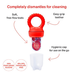 Baby Fruit Feeder by Love Noobs, Frozen Teething Toys for Babies, 2 Pack Baby Fruit Pacifier Feeder with 4 Extra Teats, Baby Eating Essentials, Frozen Teether, BPA Free Baby Feeding Supplies