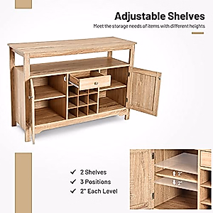 Giantex Buffet Server Sideboard, Console Table, Wood Dining Table, Cupboard Table with 2 Cabinets, 1 Drawer and 9 Wine Cabinets, Storage Organizer Kitchen and Dining Room (Natural)