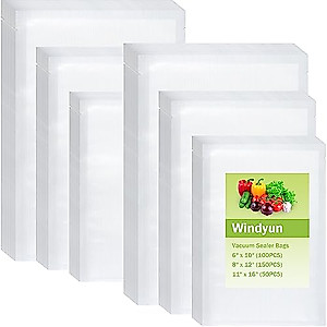 Windyun 300 Pcs Vacuum Sealer Bags for Food Bulk, Gallon 11 x 16 In, Quart 8 x 12 In, Pint 6 x 10 in, Commercial Grade Precut Bag for Sous Vide Food Storage Meal Prep Puncture Prevention Heavy Duty