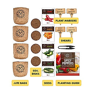Indoor Pepper Seed Starter Kit – Pepper Growing Kit with 4 Non-GMO Hot Pepper Seeds, Wood Planter Box, Soil, Pots, Plant Markers, Vegan Gardening Gifts, Grow Your Own Indoor Vegetable Garden Kit