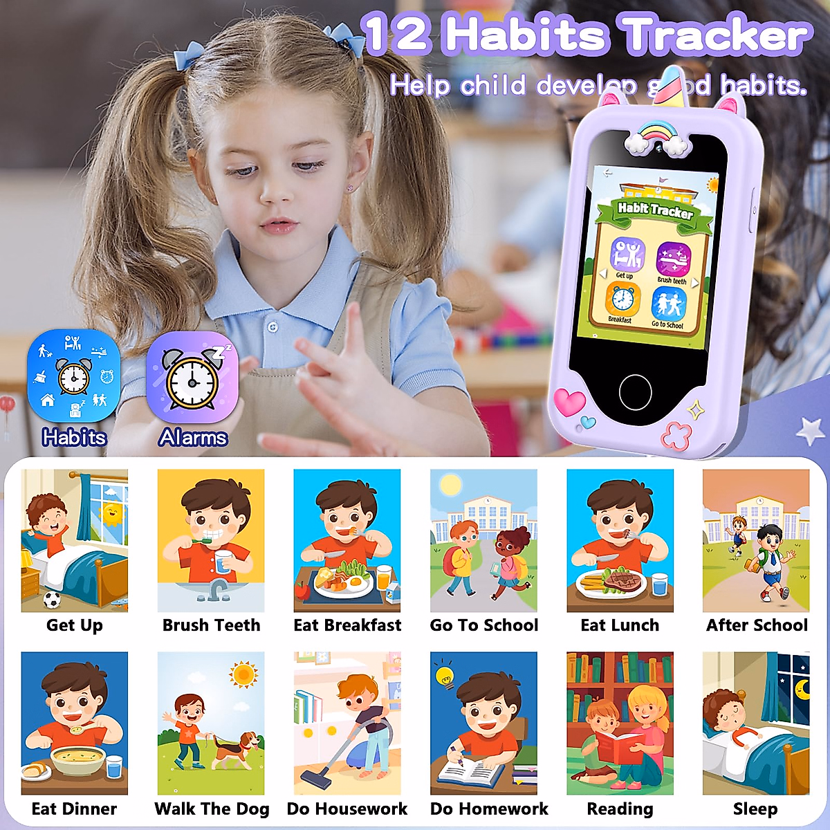 Kids Smart Phone for Girls, Christmas Birthday Gifts for Girls Age 3-10 Kids Toys Cell Phone, 2.8" Touchscreen Toddler Learning Play Toy Phone with Dual Camera, Game, Music Player, 8GB Card Purple