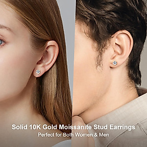 RAPRGOLD Moissanite Stud Earrings Lab Created 10K Real Yellow Gold Earrings Jewelry Gifts for Women Men, Solitaire Round Cut Moissanite Studs for Men Solid Gold in Secure Screw Back 1.60cttw 6mm