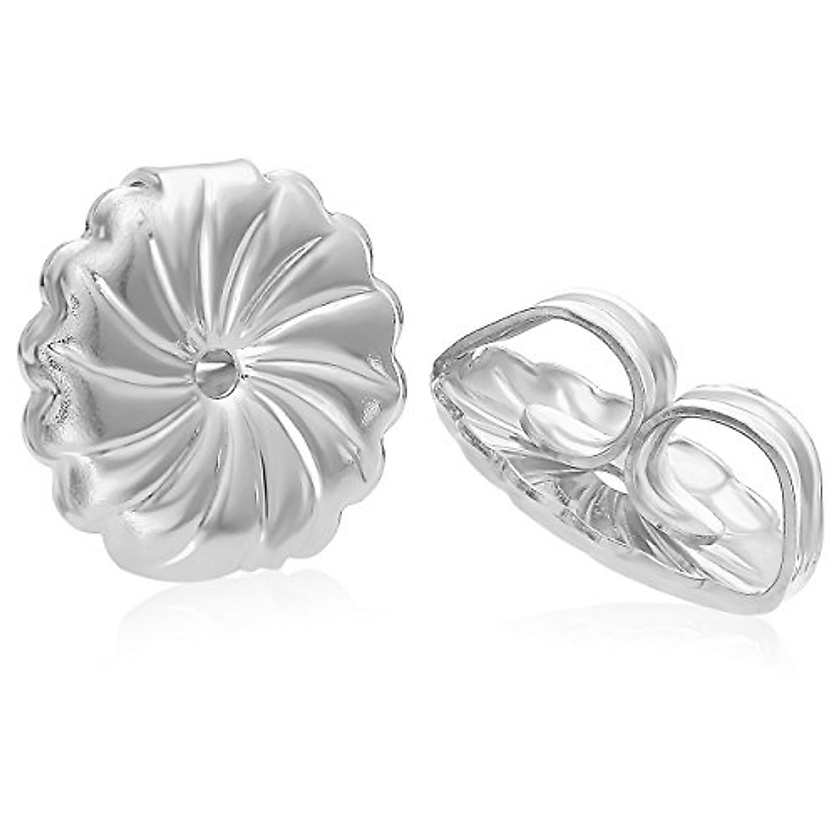 14k White Gold Earring Back Replacement Secure and Comfortable with Ear Locking Tension Grip Tight Nut (Large)