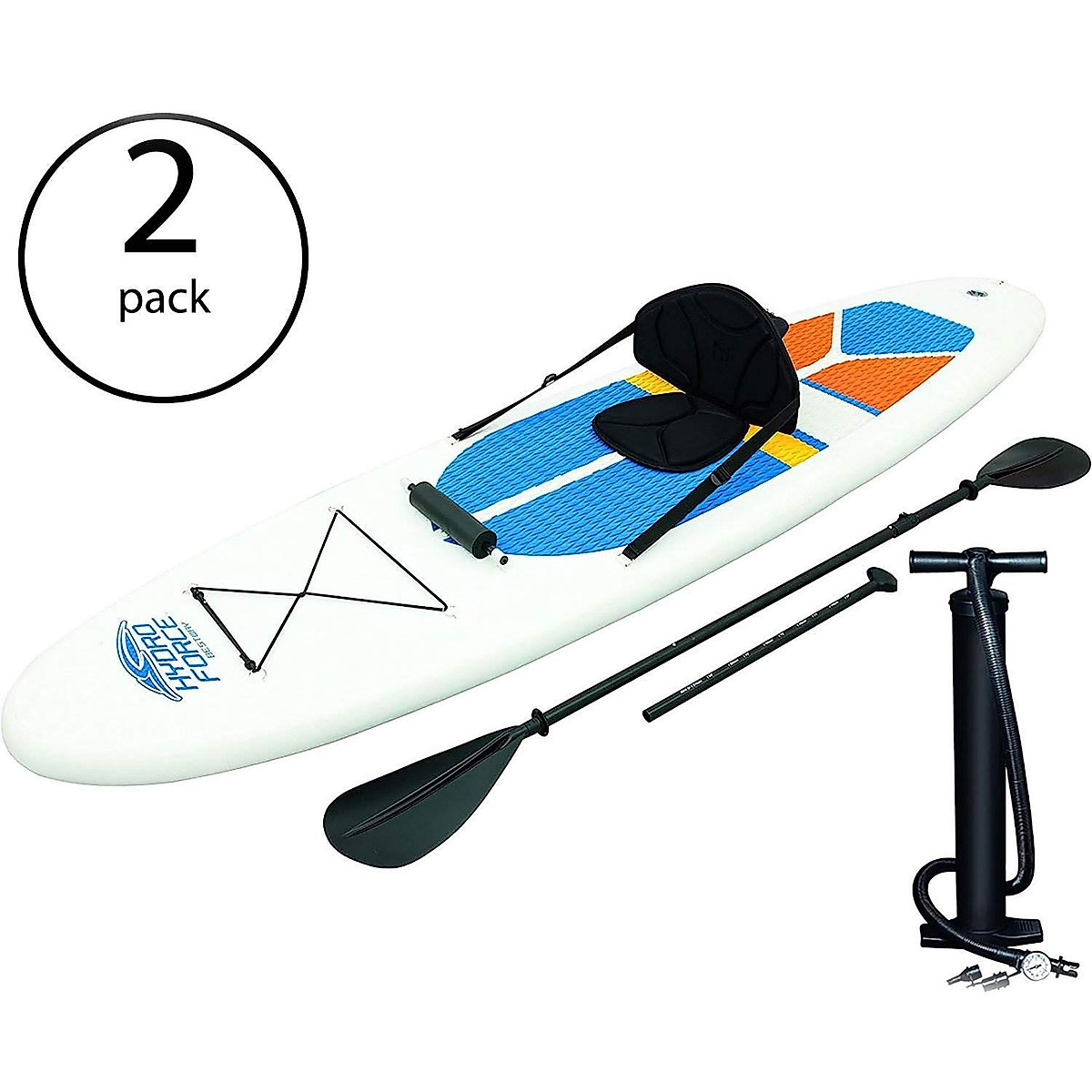 Bestway Hydro-Force White Cap 10 Foot Inflatable SUP Stand Up Paddle Board and Kayak w/Traction Pad, Backrest Seat, 3 Fins, and Aluminum Oar (2 Pack)