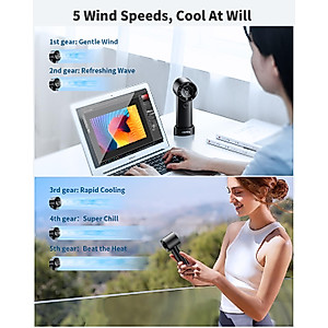 coldSky Portable Handheld Turbo Fan, 5 Speed Adjustable Personal Small Fan With Digital Display, Powerful High Speed 6000mAh Battery Operated Cooling Fan With Base For Outdoors, Travel, Home, Desk