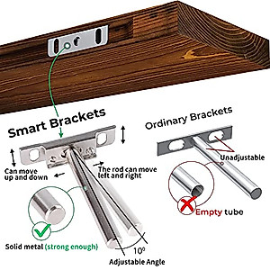 QTSARTISAN Floating Shelf Set — Rustic Solid Wood Hanging Rectangle Wall Shelves with Invisible Metal Brackets for Bedroom, Bathroom, Living Room and Kitchen(Walnut, 36" x 5.9")