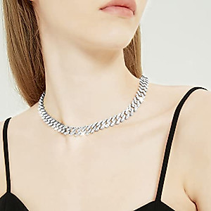 HDMENC Mens Miami Cuban Link Chain Necklace 12mm Diamond Prong Cuban Chain 18/20/24inch Length Hip Hop Jewely with Gift Box