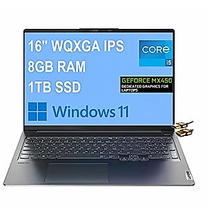 Lenovo Ideapad 5i Pro Business Laptop 16" WQXGA IPS 100% sRGB Display 11th Gen Intel Quad-Core i5-11300H (Beats i7-10710U) 8GB RAM 1TB SSD GeForce MX450 2GB Backlit Win11 Grey + HDMI Cable