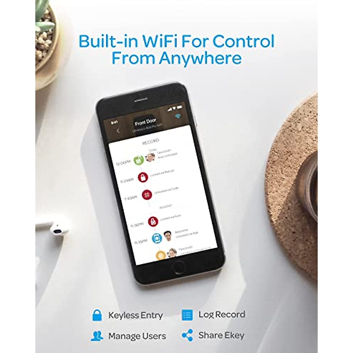 ULTRALOQ U-Bolt WiFi Smart Lock (Satin Nickel) with Door Sensor, 5-in-1 Keyless Entry Door Lock with Built-in WiFi, Bluetooth and Keypad, Smart Lock Front Door, WiFi Deadbolt, ANSI Grade 1 Certified